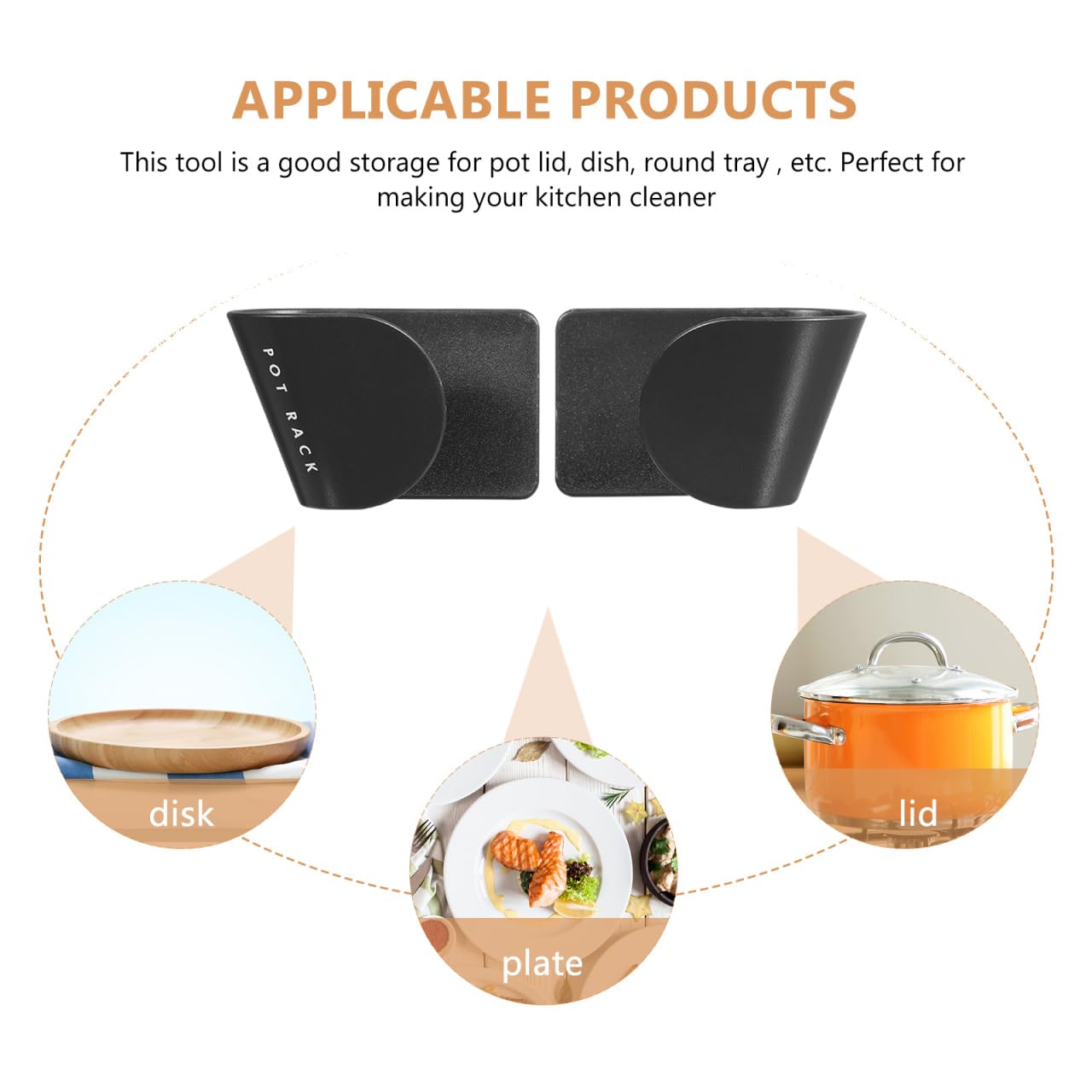 Hemoton 5 Pairs of Wall Mount Pot Lid Organizers Racks Plastic Pot Lid Storage Racks Holders 6.5x5x4.5cm(Black)