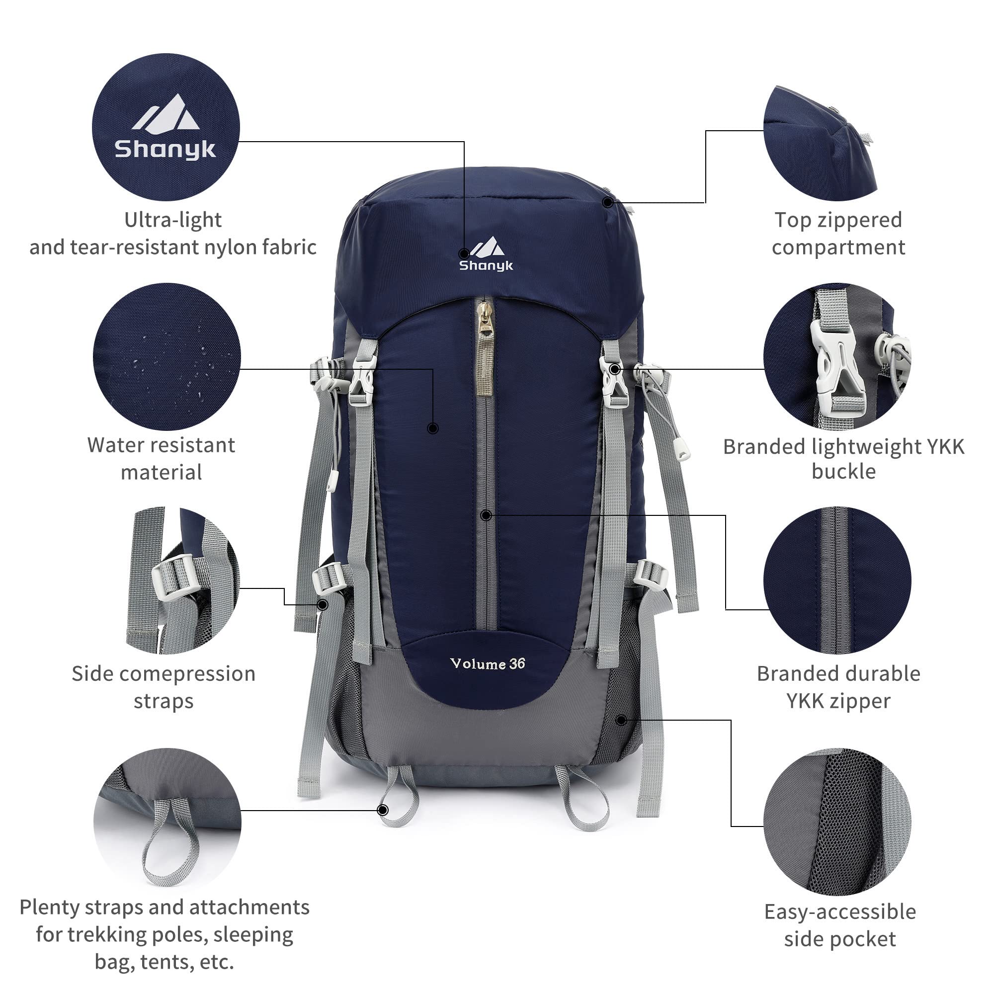 JEBATOXI 36L Waterproof Lightweight Hiking Backpack Daypack with Rain Cover for Backpacking Travel Climbing Camping Skiing