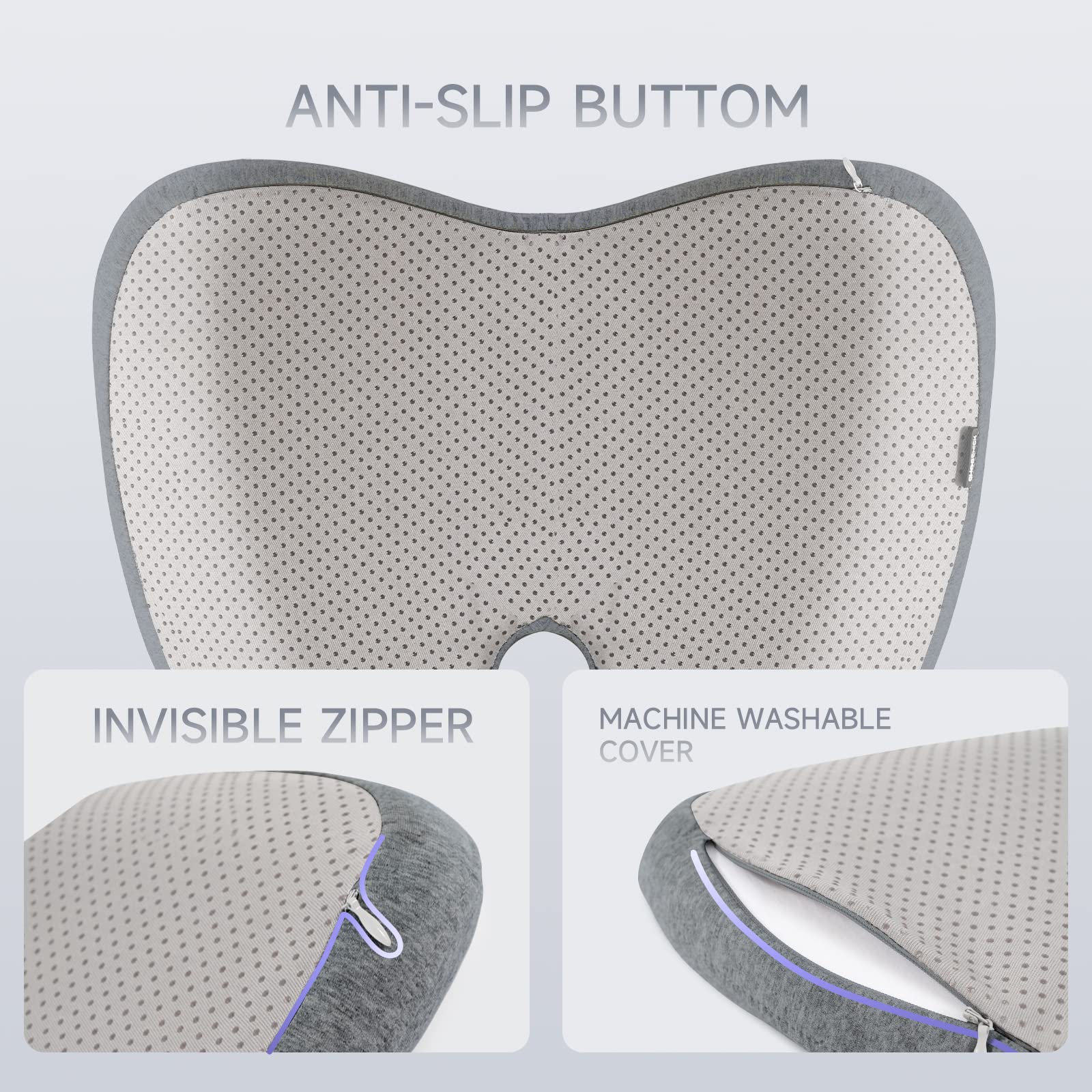 Seat Cushions for Office Chairs Memory Foam Seat Cushion Non-Slip Butt Coccyx Tailbone Sciatica Lower Back Pain Relief for Car Wheelchair Computer Desk Chair(Dark Grey)