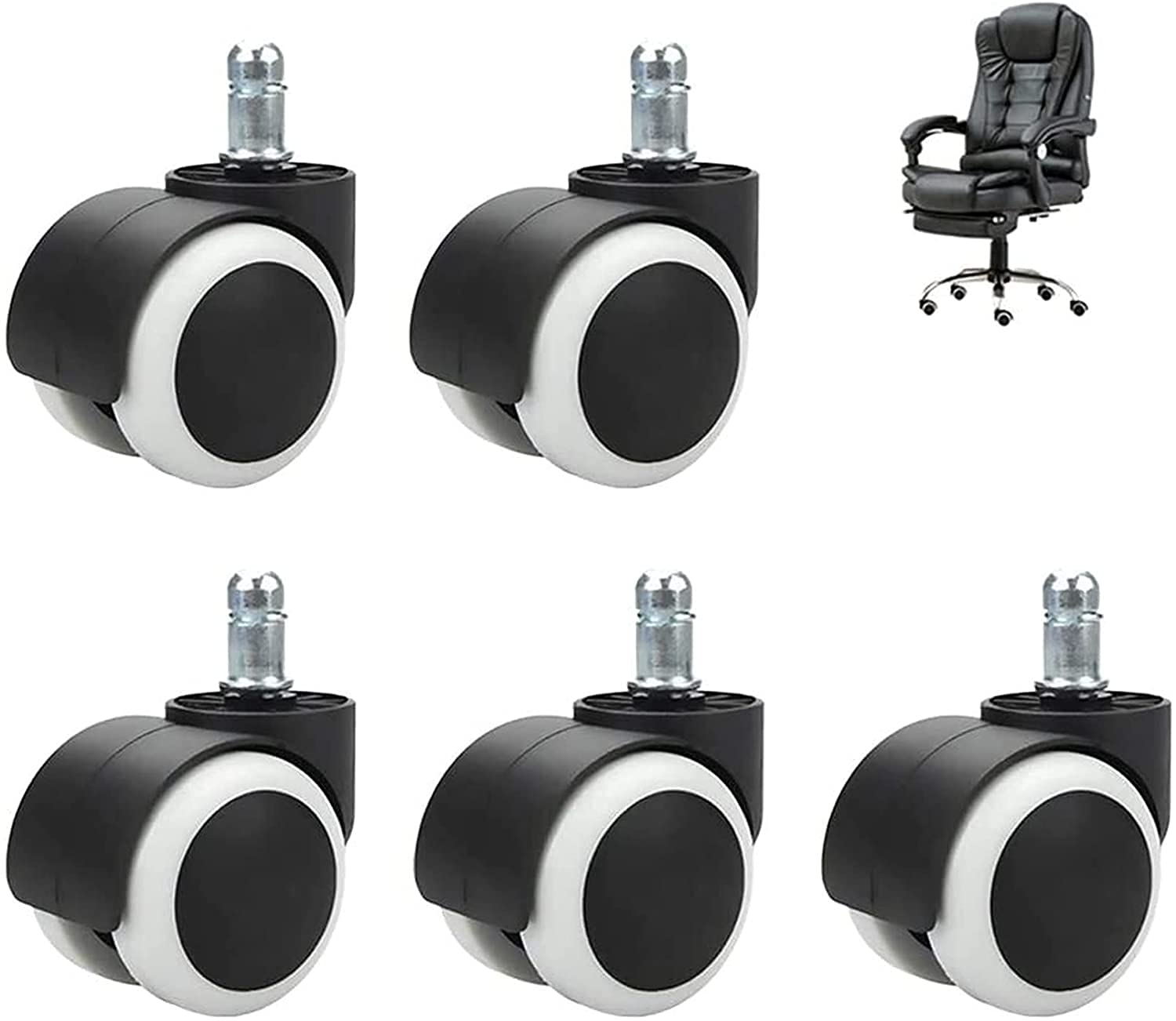 Office Chair Caster Wheels Set of 5 Office Chair Revolving Chair Casters Replacement Nylon Furniture Wheels Premium Computer Desk Castor Bearing Capacity 125KG / 276lbs (5) Colour Name:Plunger Stem He
