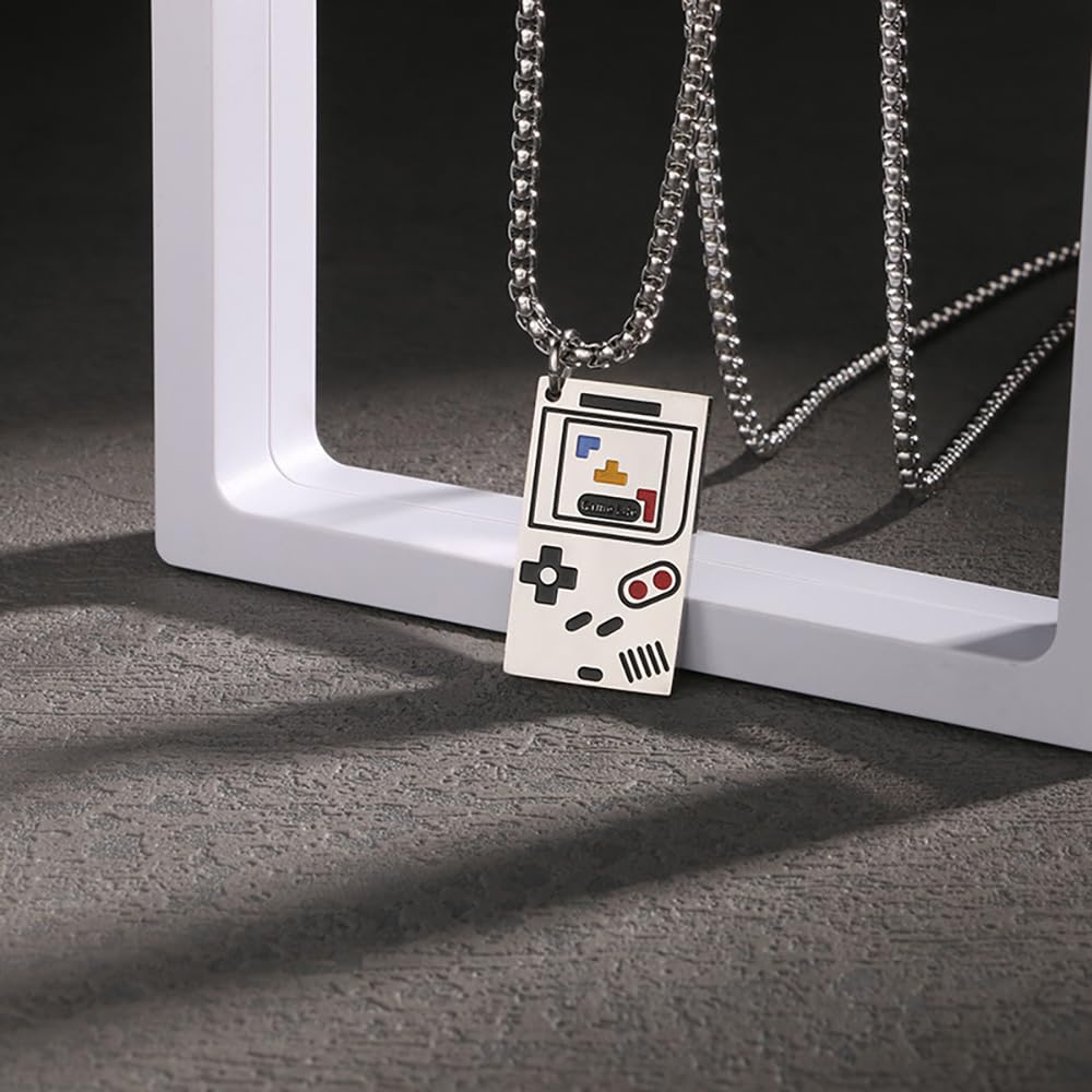 通用 3Pcs Vintage Enamel Game Console Pendant Necklace Set,Punk Hip Hop Video Game Controller Clavicle Chain Necklace Choker Necklace Jewelry for Women Men (Silver 3Pcs)