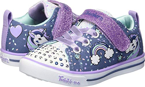 Skechers Kids Girls Sparkle LITE-Unicorn Craze Sneaker, Denim/Lavender, 2 Little Kid
