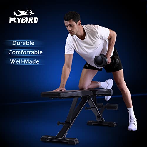 FLYBIRD Weight Bench, Adjustable Strength Training Bench for Full Body Workout with Fast Folding-New Version