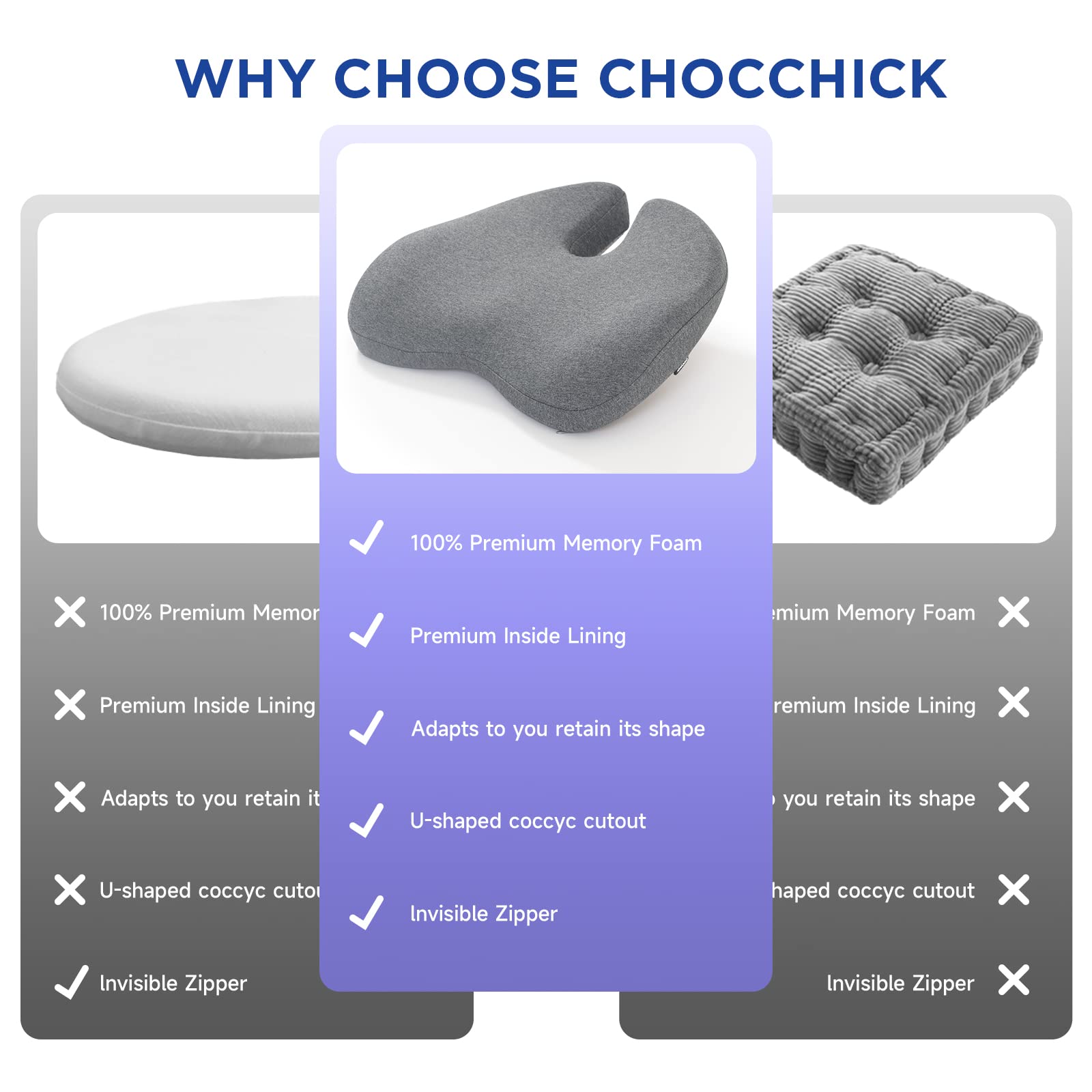 Seat Cushions for Office Chairs Memory Foam Seat Cushion Non-Slip Butt Coccyx Tailbone Sciatica Lower Back Pain Relief for Car Wheelchair Computer Desk Chair(Dark Grey)