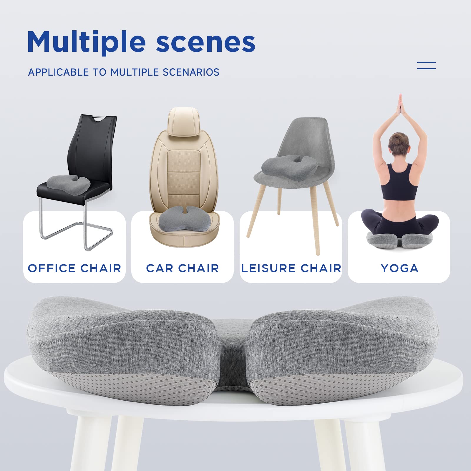 Seat Cushions for Office Chairs Memory Foam Seat Cushion Non-Slip Butt Coccyx Tailbone Sciatica Lower Back Pain Relief for Car Wheelchair Computer Desk Chair(Dark Grey)