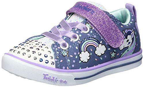 Skechers Kids Girls Sparkle LITE-Unicorn Craze Sneaker, Denim/Lavender, 2 Little Kid