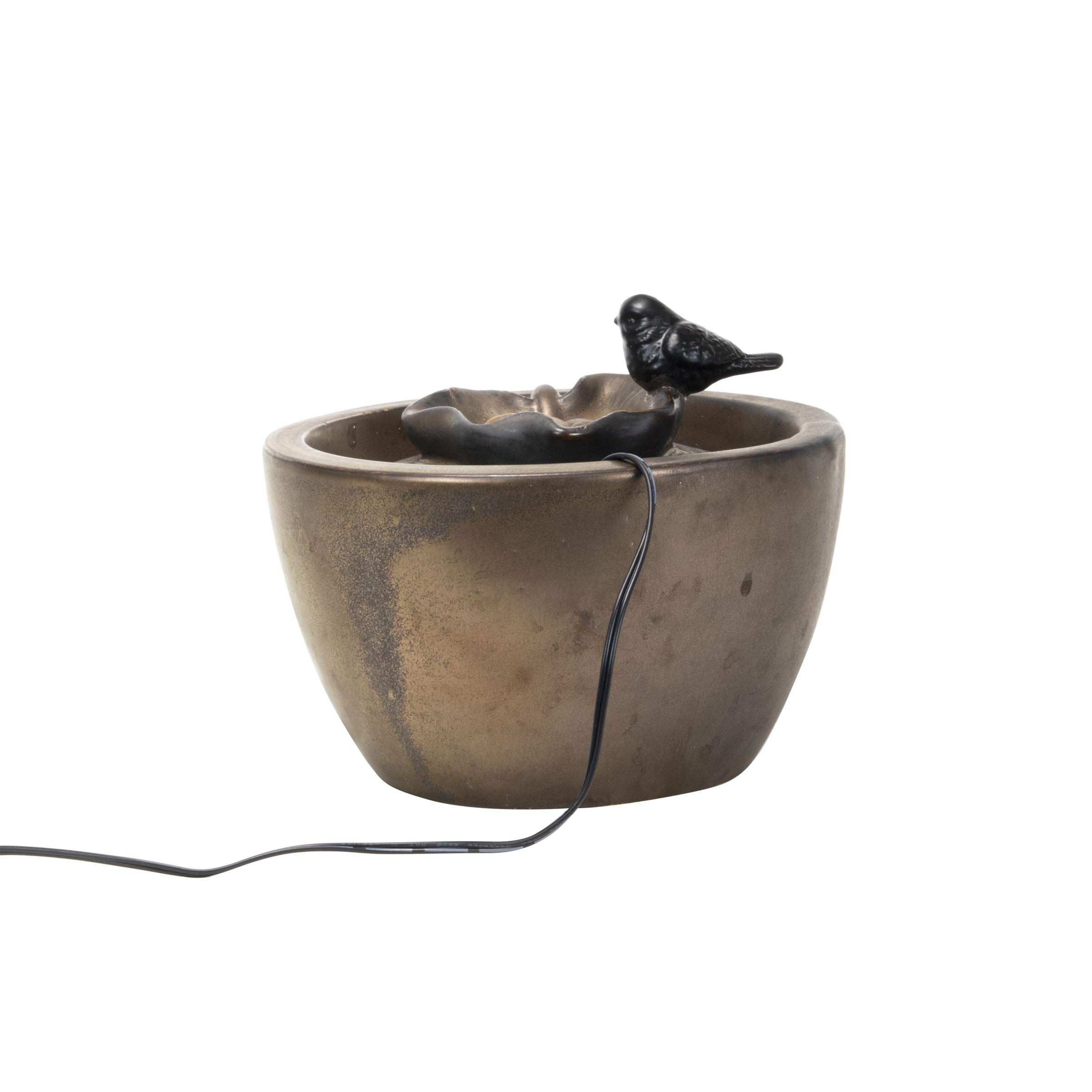 Foreside Home & Garden Bronze Bird on Leaf Indoor Water Fountain with Pump