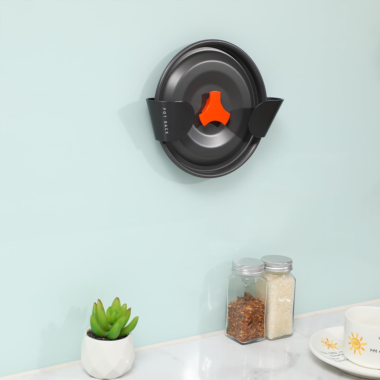 Hemoton 5 Pairs of Wall Mount Pot Lid Organizers Racks Plastic Pot Lid Storage Racks Holders 6.5x5x4.5cm(Black)