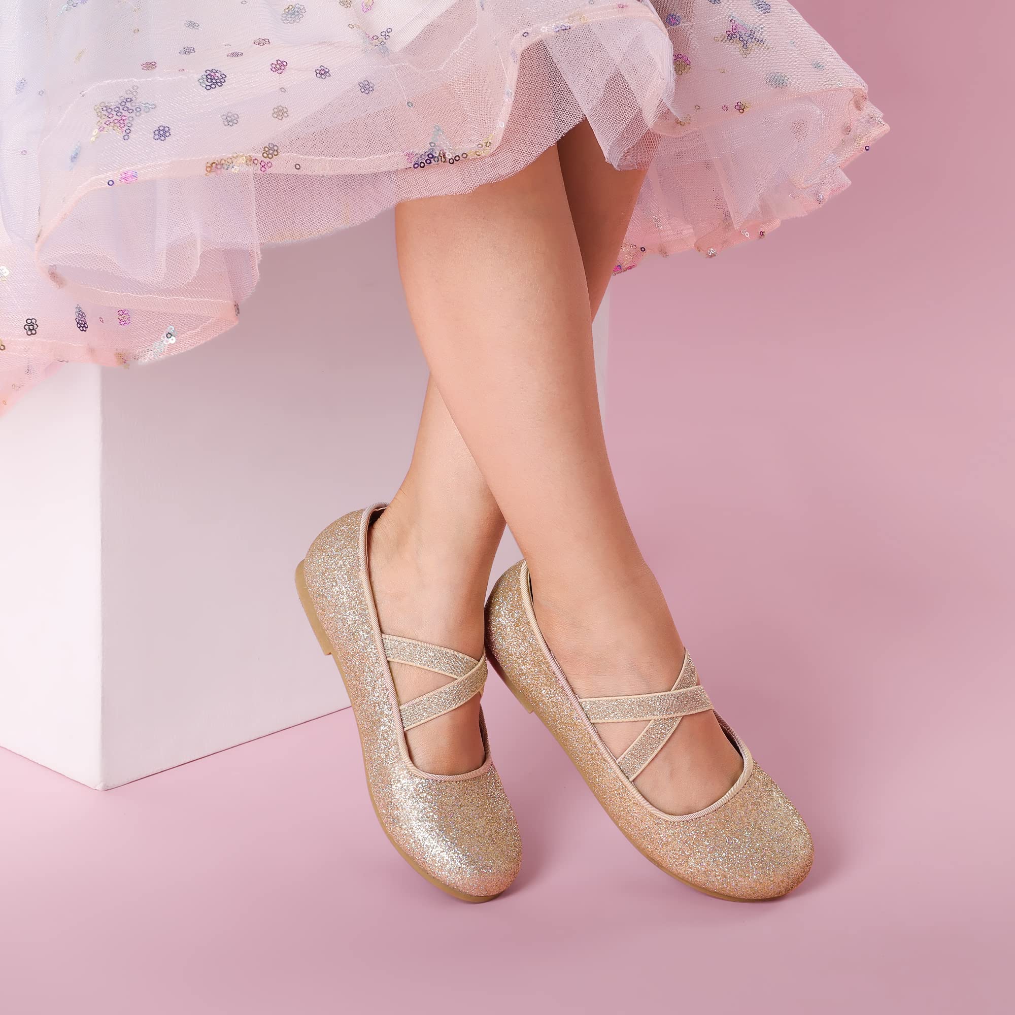 DREAM PAIRS Unisex-Child Flats,Mary Jane, Gold, 2 Little Kid