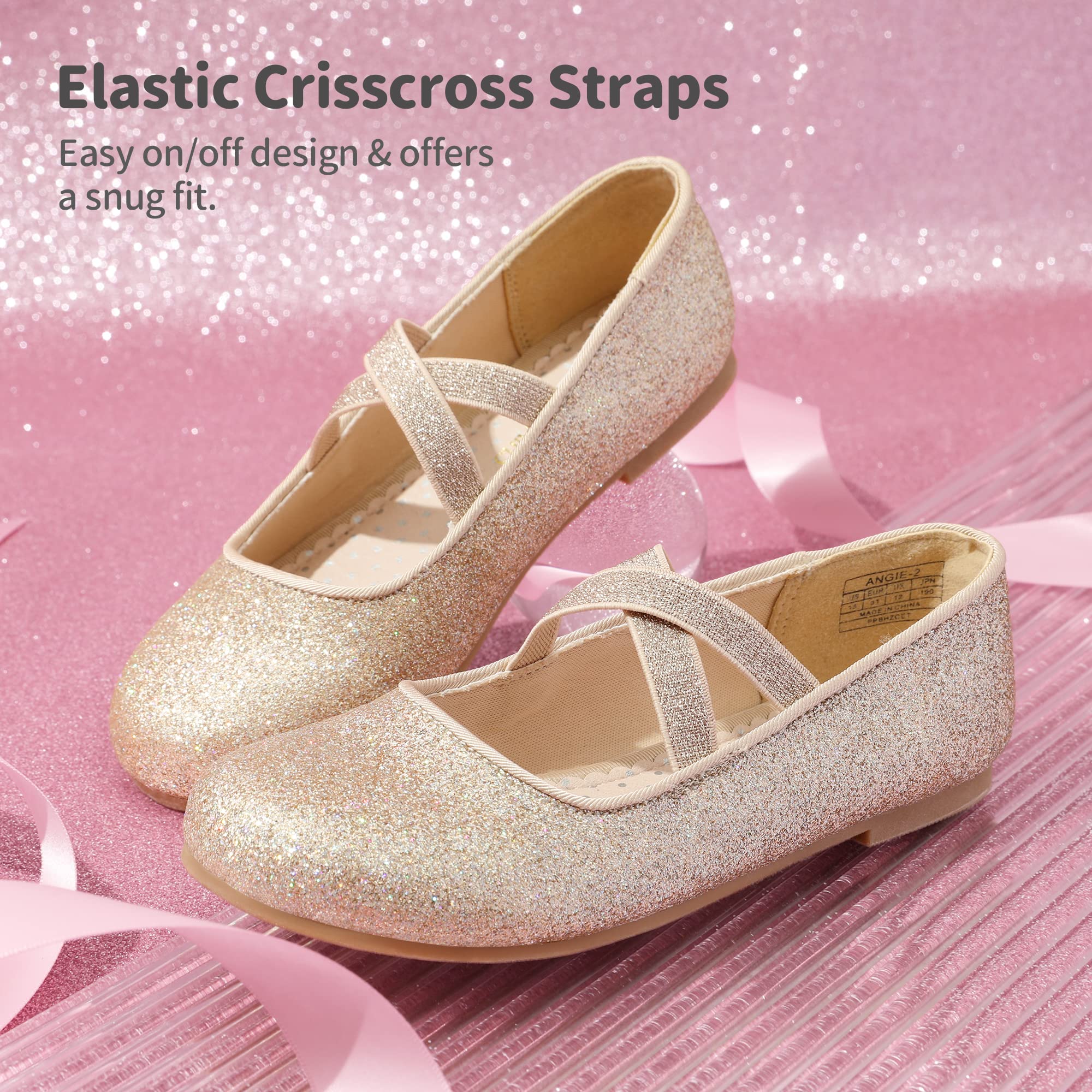 DREAM PAIRS Unisex-Child Flats,Mary Jane, Gold, 2 Little Kid