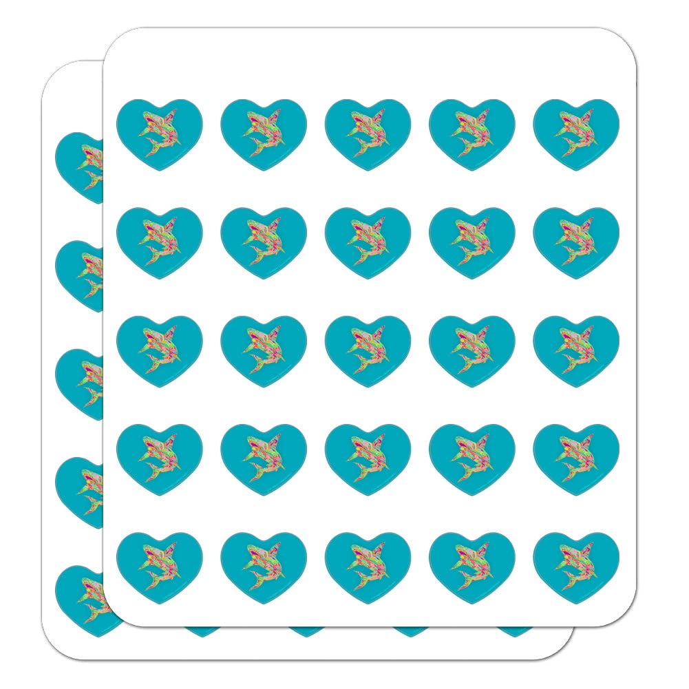 Mosaic Lily Shark Tropical Island Surf Heart Shaped Planner Calendar Scrapbook Craft Stickers