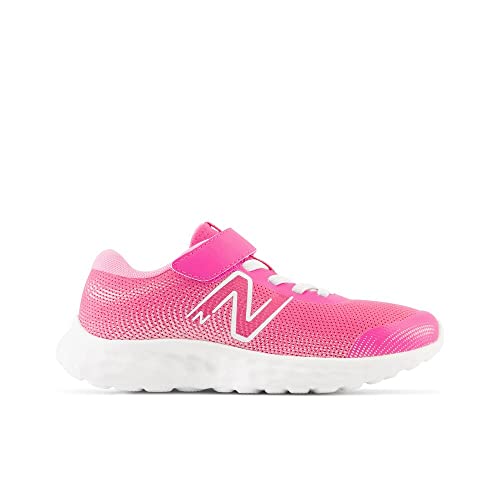 New Balance Girls DynaSoft 520 V8 Bungee Running Shoe, Hi-Pink/White/Signal Pink, 2 Little Kid