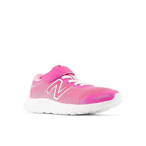 New Balance Girls DynaSoft 520 V8 Bungee Running Shoe, Hi-Pink/White/Signal Pink, 2 Little Kid