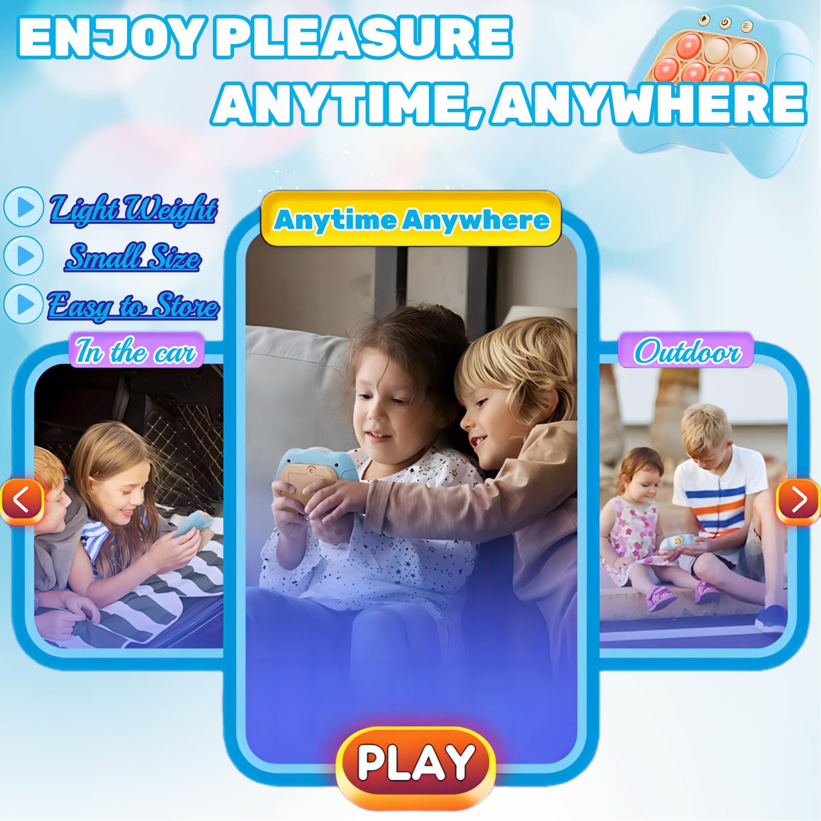 2 Pc New Speed Push Handheld Game Machine-Fidget Console,Quick Push Light Up Pop Game for Adults and Kids,Music Whack A Mole Stress Relief Fidget Toys,Squeeze Poppet Sensory Push Pop Bubble Toy (PB)