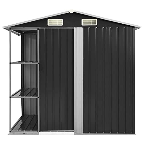 vidaXL Garden Shed with Rack Storage Building Tool House Outdoor Backyard Furniture Equipment Organize Household Item Home Anthracite Iron