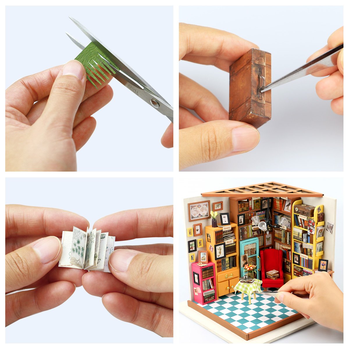 Hands Craft DIY Miniature Dollhouse Kit - Sam's Study 3D Model Tiny House Building with LED Lights Wood Prefabricated Pieces Puzzle 1:24 Scale Crafts for Adults and Teens DG102
