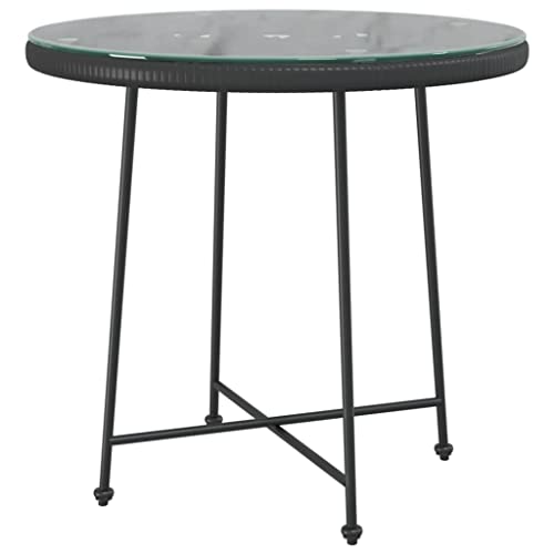 vidaXL Dining Table Garden Outdoor Lawn Terrace Balcony Backyard Dining Dinner Dinette Counter Bistro Table Furniture Black Tempered Glass and Steel
