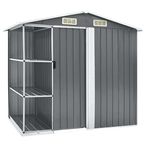 vidaXL Garden Shed with Rack Storage Building Tool House Outdoor Backyard Furniture Equipment Organize Household Item Home Anthracite Iron
