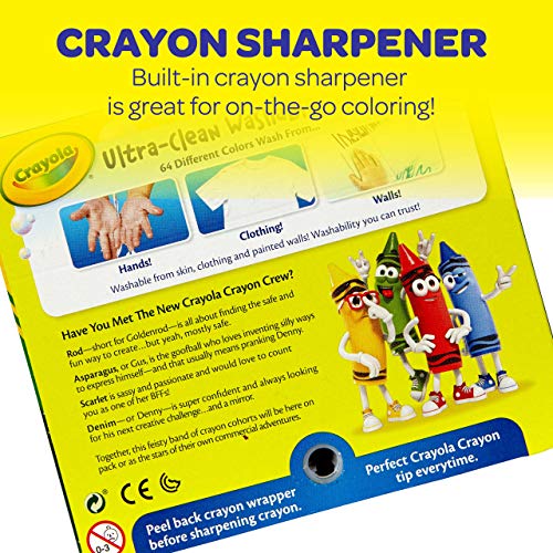 Crayola Ultra Clean Washable Crayons, Built In Sharpener, 64 Count, Kids At Home Activities