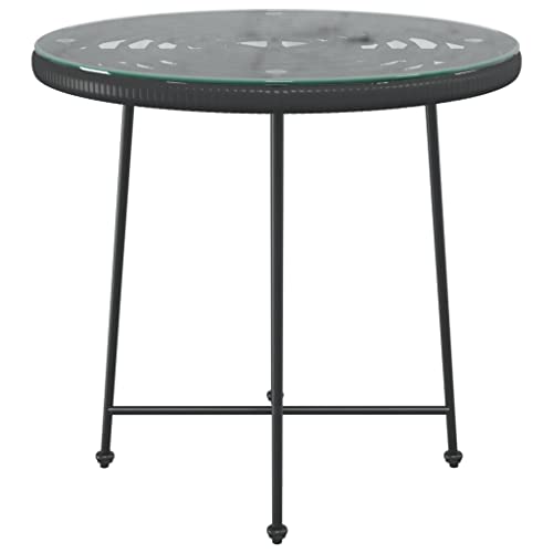 vidaXL Dining Table Garden Outdoor Lawn Terrace Balcony Backyard Dining Dinner Dinette Counter Bistro Table Furniture Black Tempered Glass and Steel