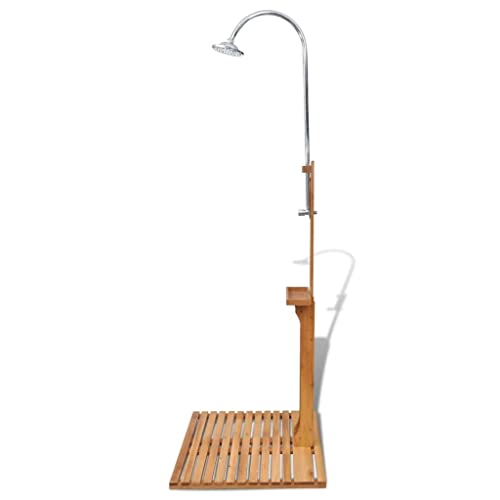 vidaXL Solid Wood Fir Wooden Garden Shower Portable Mobile Pressure Adjustable Outdoor Camping