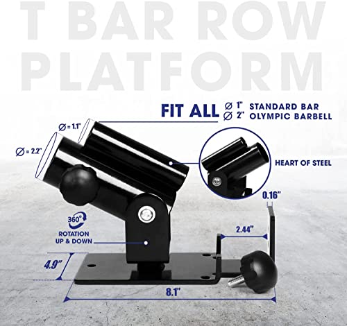 Yes4All Deluxe T-Bar Row Platform - Landmine Row Handle Full 360° Swivel & Easy to Install – Fits Perfectly 1” and 2” Barbell (Black)