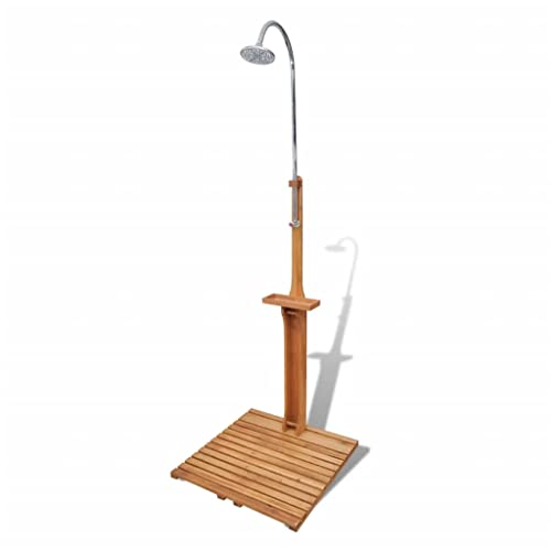 vidaXL Solid Wood Fir Wooden Garden Shower Portable Mobile Pressure Adjustable Outdoor Camping