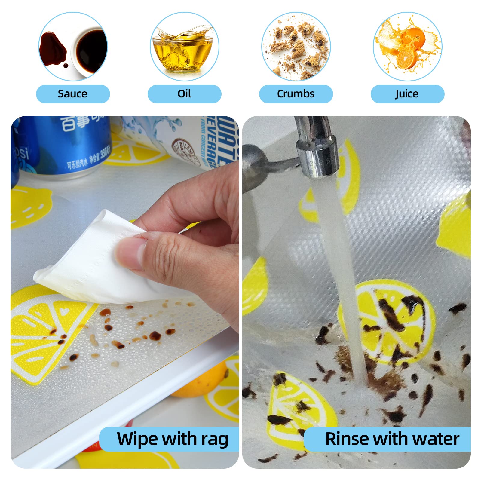 12 Pcs Refrigerator Liners, 17.7"x11.8" Washable Fridge Liner for Drawer/Cabinet Shelf Liner, Non-Slip EVA Multi-Use Shelf & Refrigerator Mats - BPA Free (Lemon)