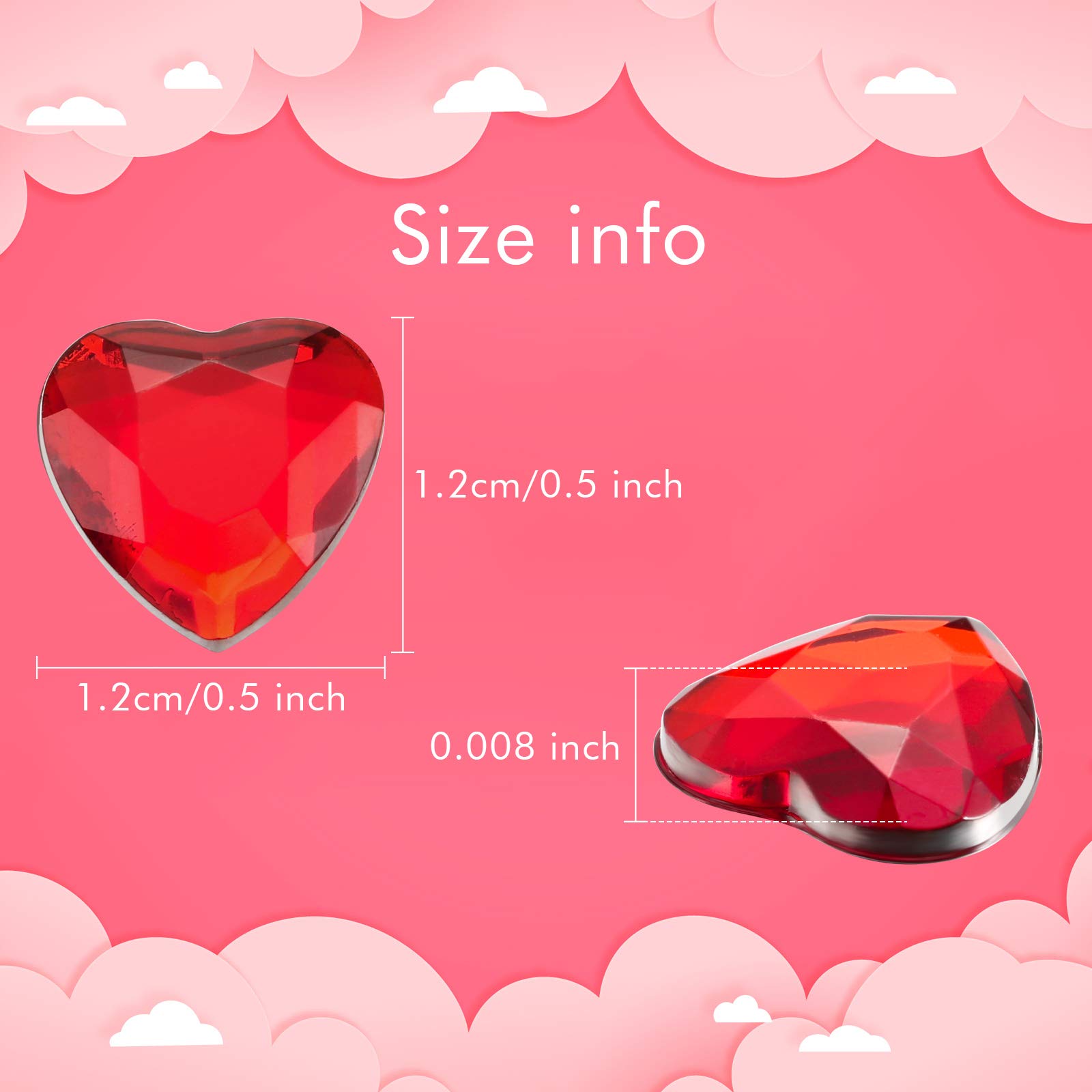 Red/Pink Acrylic Heart for Valentines Day, Wedding Heart Table Scatter Decoration, Flat Back Heart Rhinestones, 0.5 Inch (100)