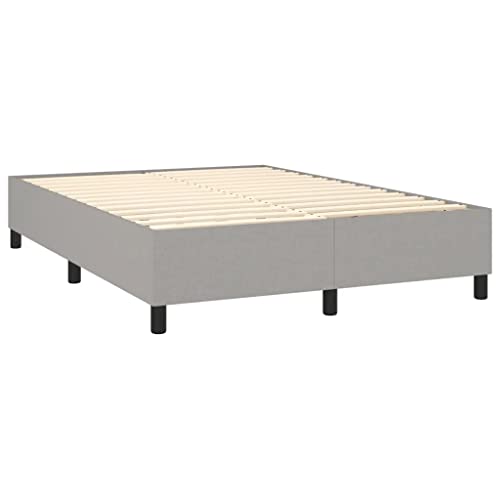 vidaXL Box Spring Bed Frame Home Indoor Bedroom Bed Accessory Wooden Upholstered Double Bed Base Furniture Light Gray 59.8"x79.9" Queen Fabric