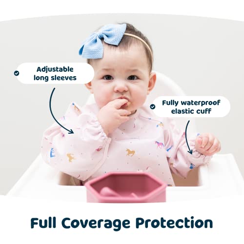 Tiny Twinkle Mess Proof Baby Bib, Cute Full Sleeve Bib Outfit, Waterproof Bibs for Toddlers, Machine Washable, Tug Proof Closure, Baby Smock for Eating, Long Sleeve (Cowboy, Large 2-4 Years)