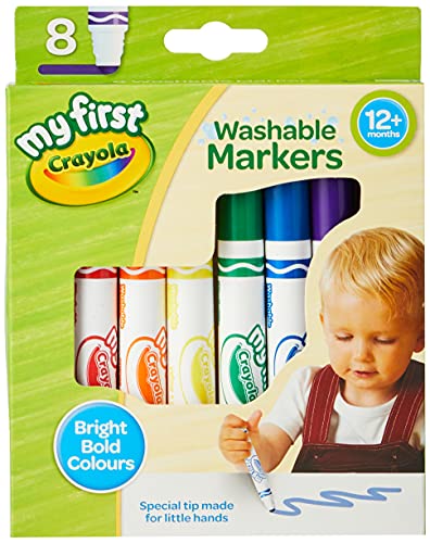 Crayola MyFirst Washable Markers - Assorted Colours (Pack of 8) | Easy-Grip Markers Perfect for Toddlers Hands | Ideal for Kids Aged 12+ Months