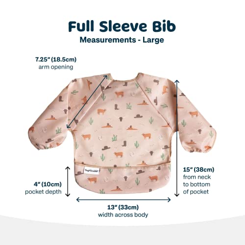Tiny Twinkle Mess Proof Baby Bib, Cute Full Sleeve Bib Outfit, Waterproof Bibs for Toddlers, Machine Washable, Tug Proof Closure, Baby Smock for Eating, Long Sleeve (Cowboy, Large 2-4 Years)