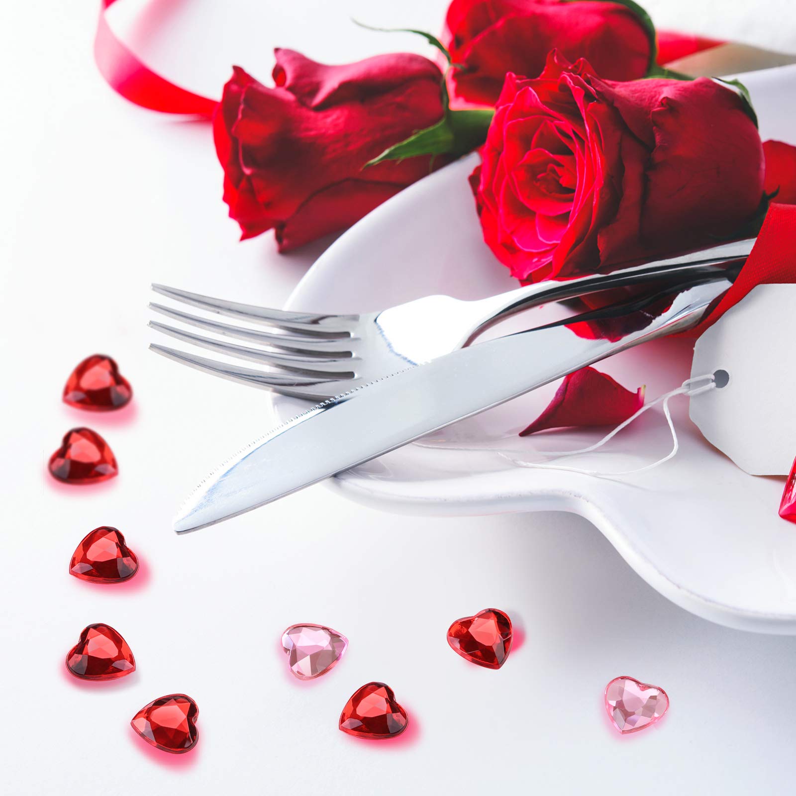 Red/Pink Acrylic Heart for Valentines Day, Wedding Heart Table Scatter Decoration, Flat Back Heart Rhinestones, 0.5 Inch (100)