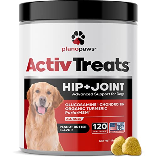 Glucosamine for Dogs Hip and Joint Supplement - Safe Joint Support for Dogs - Natural Dog Joint Supplement with Glucosamine Chondroitin MSM Turmeric - 120 Joint Care Chews for Dogs ActivTreats