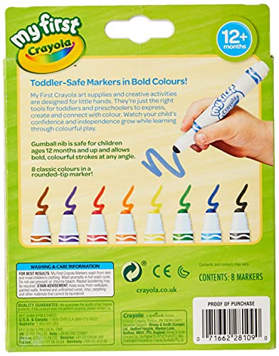 Crayola MyFirst Washable Markers - Assorted Colours (Pack of 8) | Easy-Grip Markers Perfect for Toddlers Hands | Ideal for Kids Aged 12+ Months