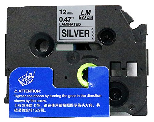 LM Tapes - Brother PT-D400 1/2" (12mm 0.47 Laminated) Black on Silver Compatible TZe P-touch Tape for Brother Model PTD400 Label Maker with FREE Tape Guide Included