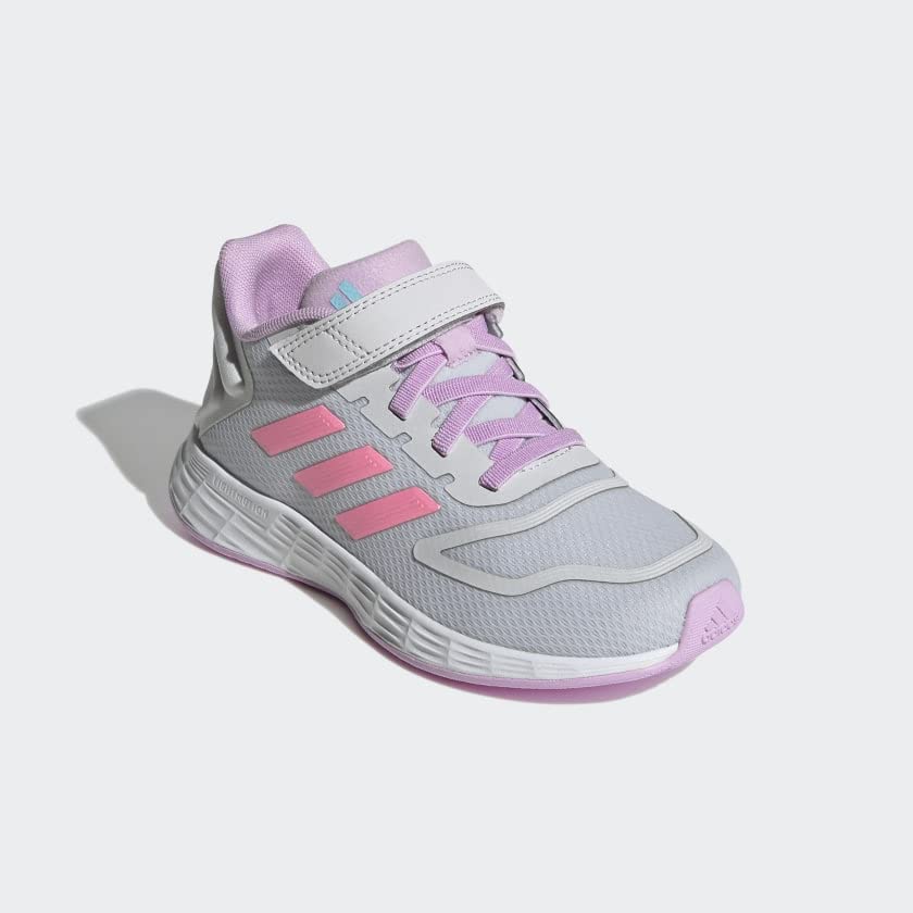adidas Duramo 10 Running Shoe, Dash Grey/Beam Pink/Bliss Lilac (Cross Strap), 2 US Unisex Little Kid