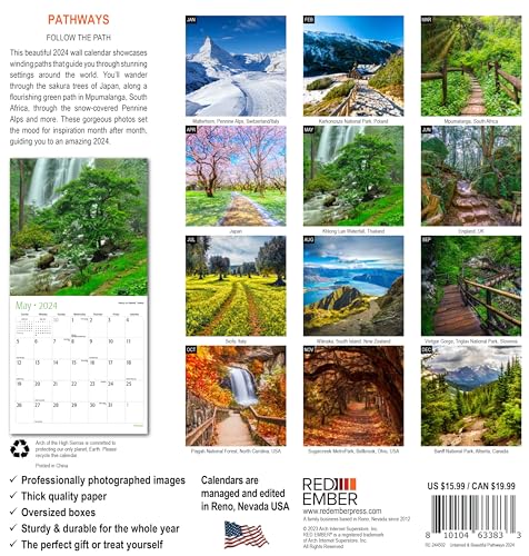 RED EMBER Untamed & Beautiful Pathways 2024 Wall Calendar 12 Month | 12" x 24" Open | Thick & Sturdy Paper | Giftable | Calendar 2024