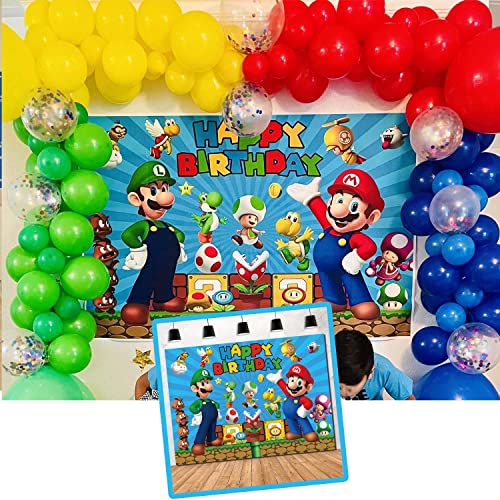Super Brother Boy Backdrop Kids Adventure Game Party Background Mushroom Gold Coins Decoration Banner Baby Shower Photography Supplies (6x4FT)