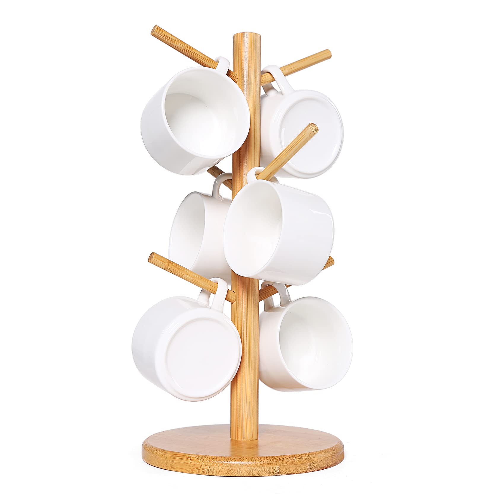 Maxcocola Mug Holder Tree, Coffee Cup Holder, Countertop Mug Tree , Coffee Mug Holder for Counter Stand, Bamboo Mug Rack & Tea Cup Organizer, Bamboo Coffee Counter Bar Accessory with 6 Hooks