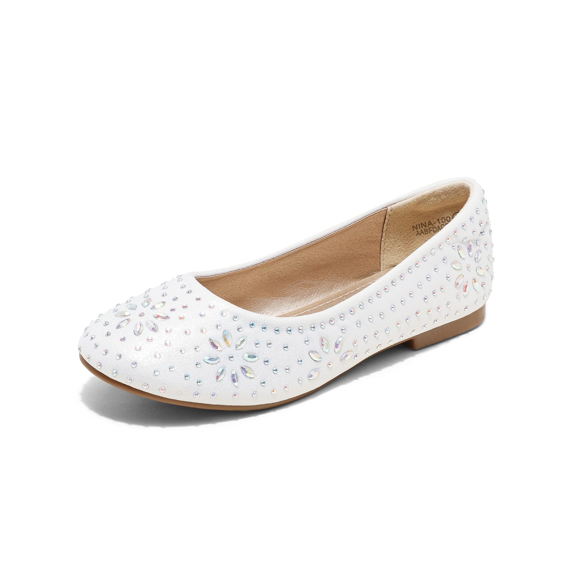 Dream Pairs NINA-100 Mary Jane Rhinestone Embelishment Slip On Versatile Ballerina Flat (Toddler/ Little Girl) New ,White(2)