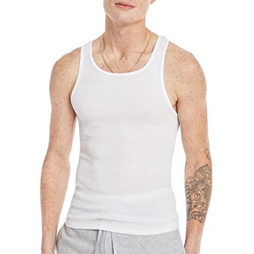 Hanes Men's ComfortSoft Moisture Wicking Tagless Tank Undershirts-Multipacks, White 12-Pack, Medium