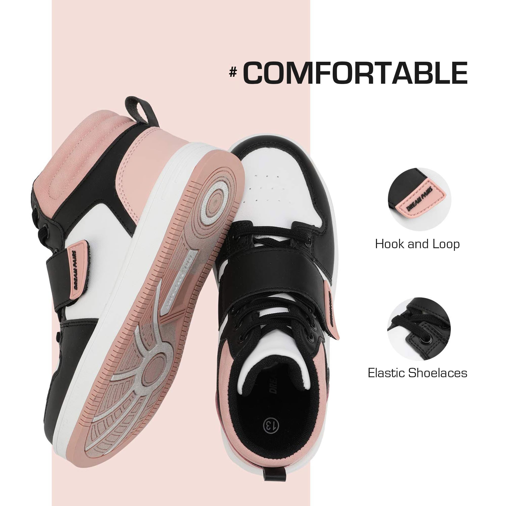 DREAM PAIRS Unisex-Child Freestyle-k, Black/White/Pink, 2 Little Kid