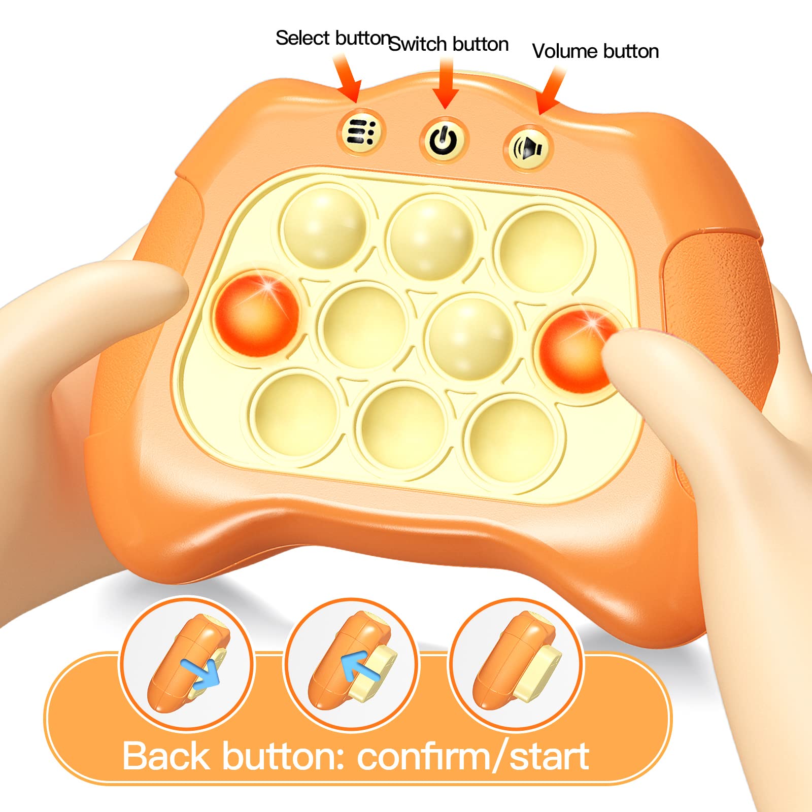 AIQI 2024 LED Push Game Fidget Toy with Music,Four Modes and Electronic Speed Push Game for Stress Relief and Brain Exercise,Ideal for Adults, Boys and Girls [Orange]