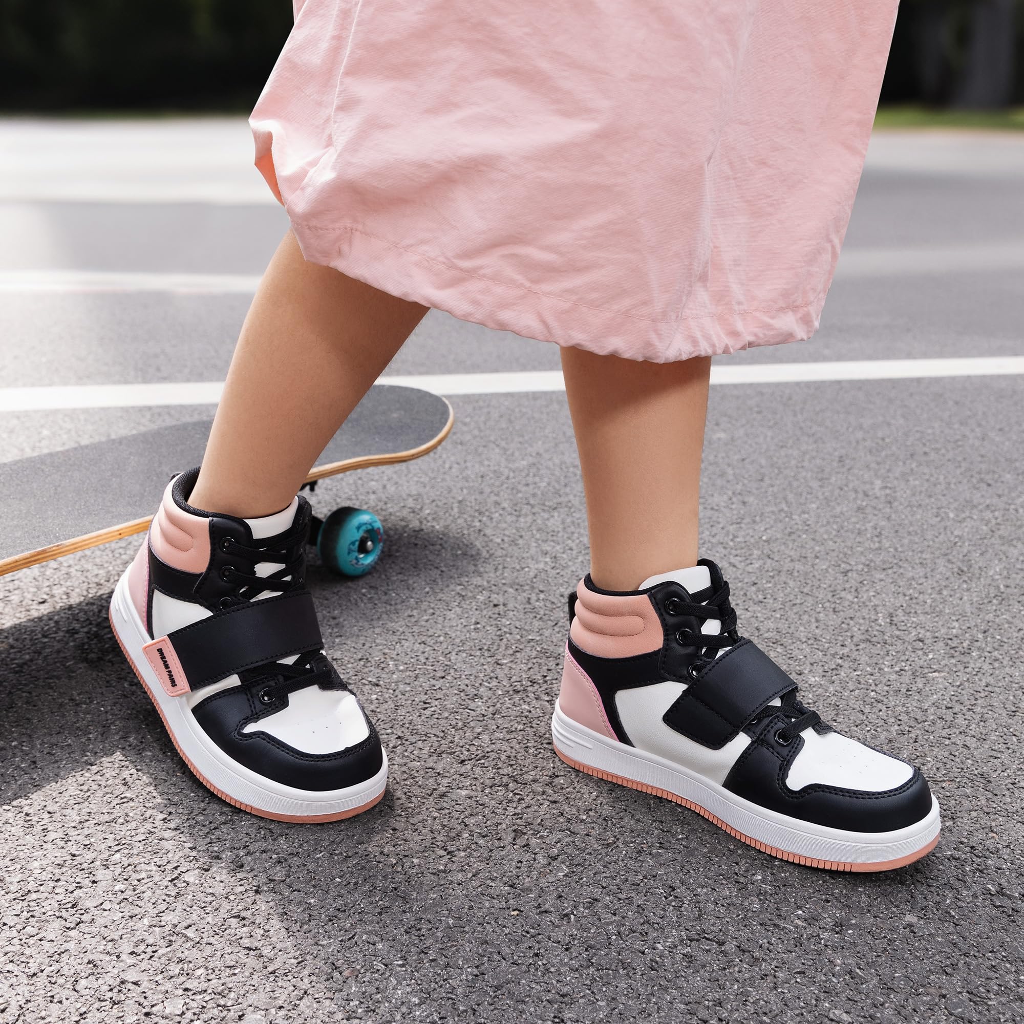 DREAM PAIRS Unisex-Child Freestyle-k, Black/White/Pink, 2 Little Kid