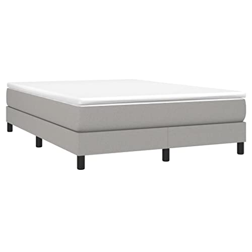vidaXL Box Spring Bed Frame Home Indoor Bedroom Bed Accessory Wooden Upholstered Double Bed Base Furniture Light Gray 59.8"x79.9" Queen Fabric