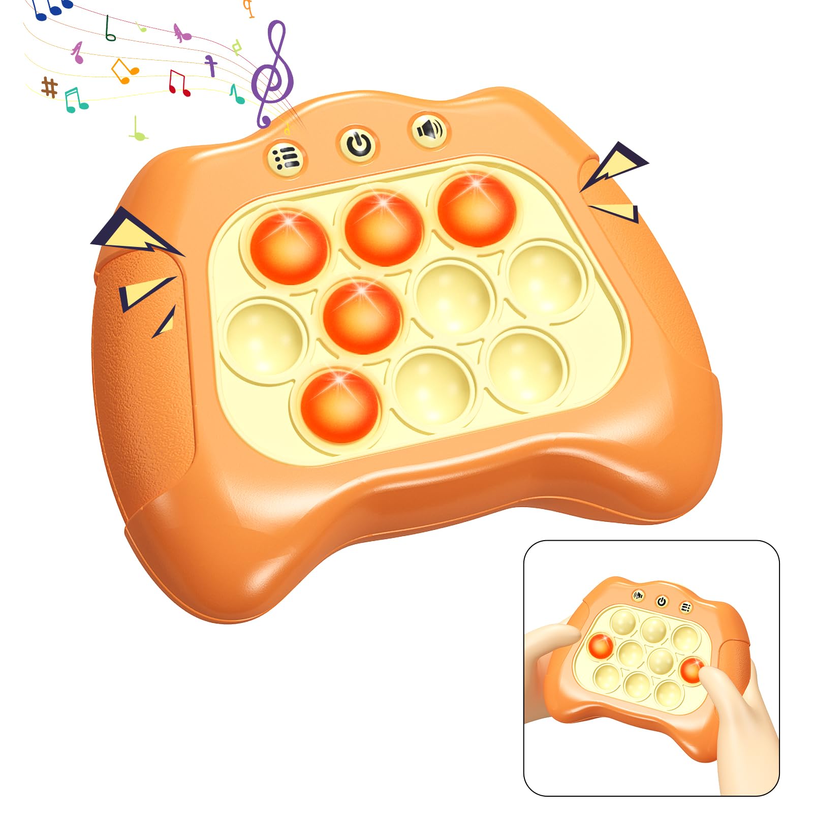 AIQI 2024 LED Push Game Fidget Toy with Music,Four Modes and Electronic Speed Push Game for Stress Relief and Brain Exercise,Ideal for Adults, Boys and Girls [Orange]