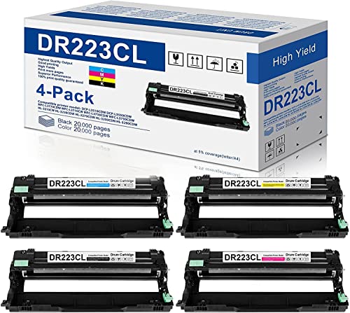 4-Pack(1BK+1C+1M+1Y) Compatible DR223CL Drum Unit Replacement for Brother DR-223CL DR223 Drum Works with Brother MFC-l3770CDW MFC-l3750CDW HL-l3290CDW HL-l3270CDW HL-l3210CDW Printer