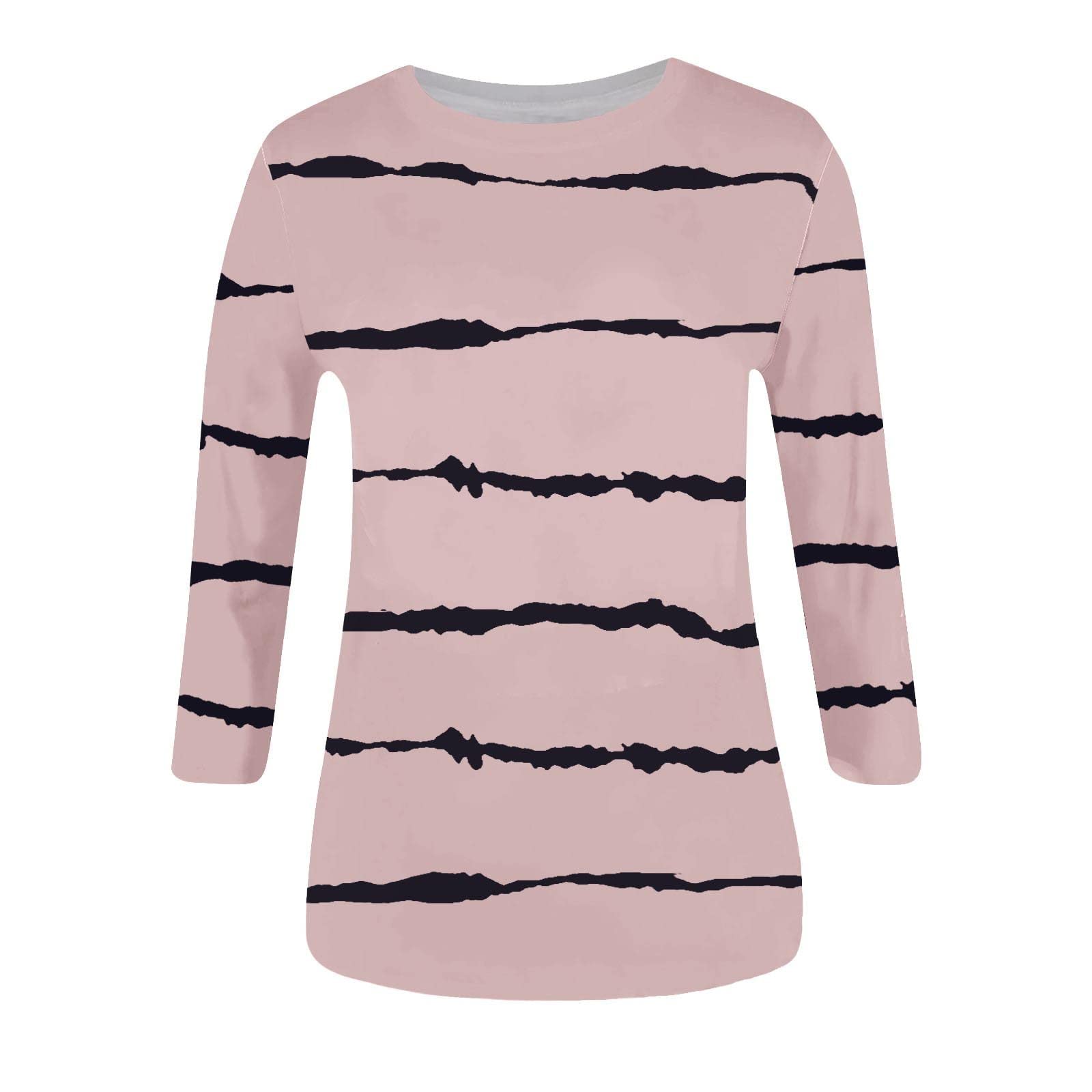 Amazon Coupons & Promo Codes for Prime Members Women Striped Shirts 3/4 Sleeved Tops Round Neck Pullovers Tops Fall Summer Comfy T Shirts Blouses Sweatshirts